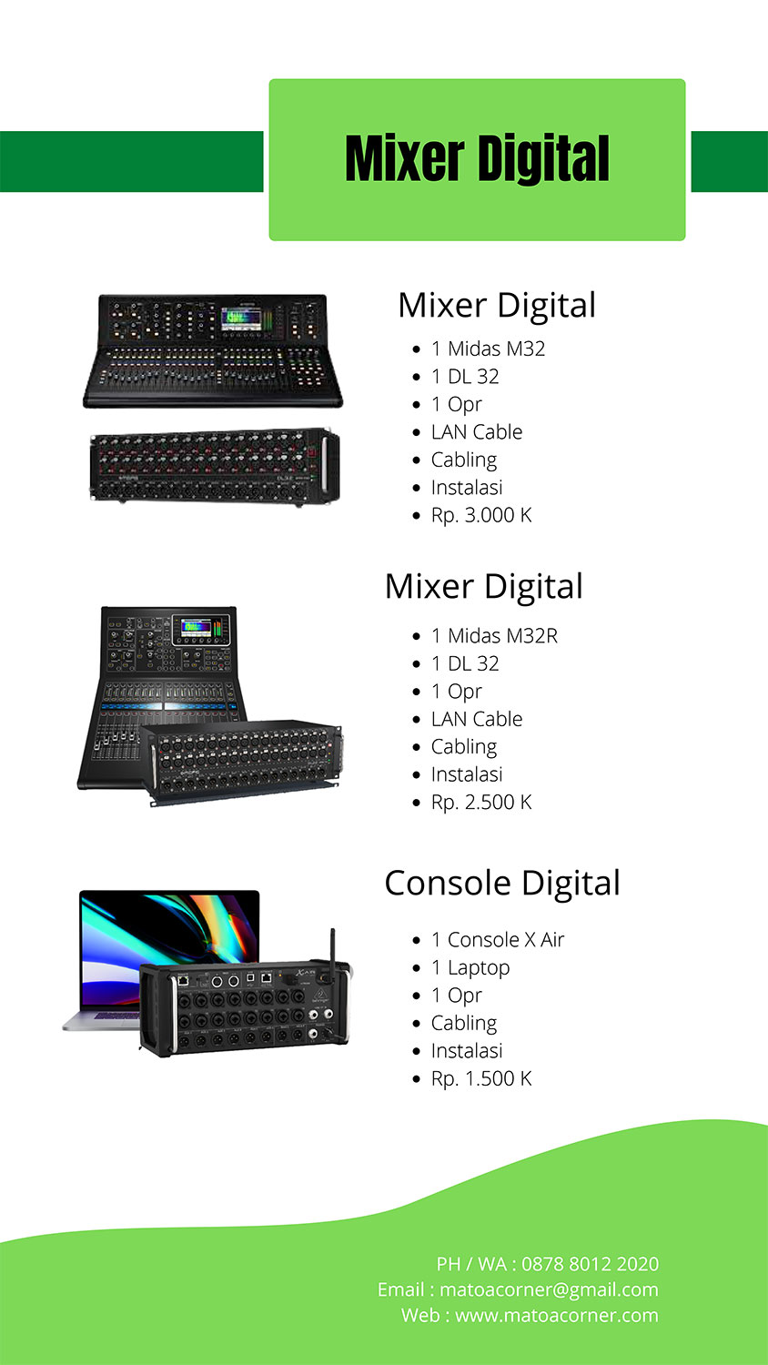 Harga dan Paket Sewa Mixer Profesional Murah Matoa Corner